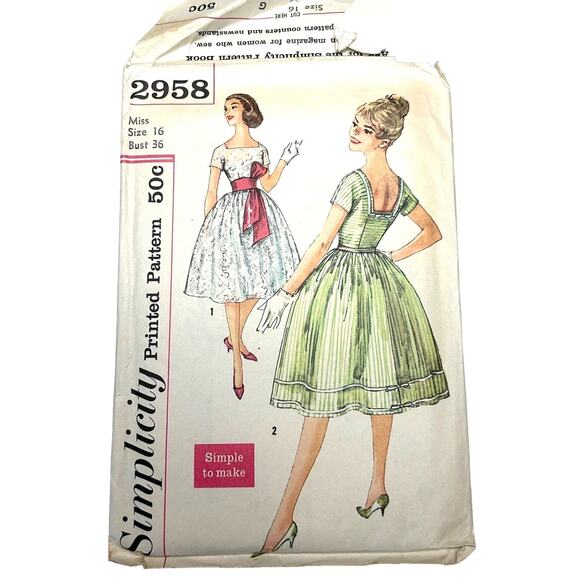 Simplicity | Office | Simplicity Vintage 959 Pattern 2958 Flare Swing ...